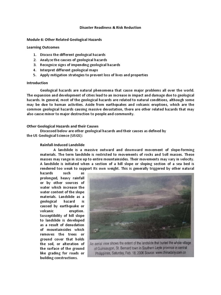 DRRR - Module 06 (Other Related Heological Hazards) | PDF | Landslide | Sinkhole