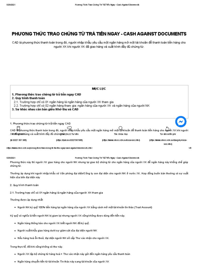 Phương Thức Trao Chứng Từ Trả Tiền Ngay - Cash Against Documents | PDF