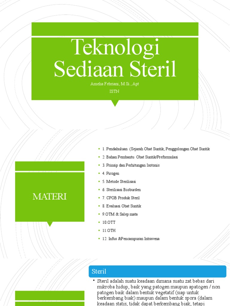 Pert 1 - Teknologi Sediaan Steril Pendahuluan | PDF | Kesehatan Holistik