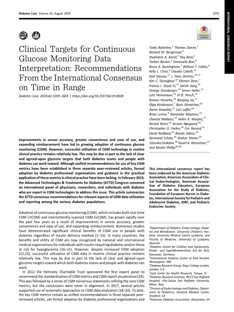Clinical Targets For Continuous Glucose Monitoring Data Interpretation ...