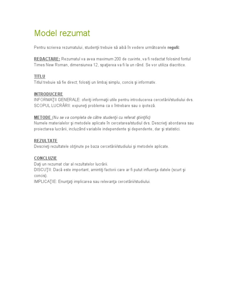 Model Rezumat | PDF