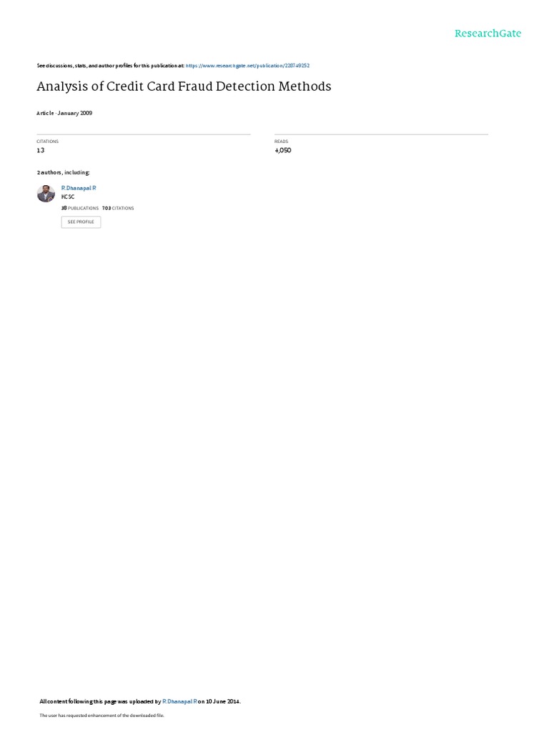 Analysis of Credit Card Fraud Detection Methods: January 2009 | PDF | Bayesian Network | Normal ...
