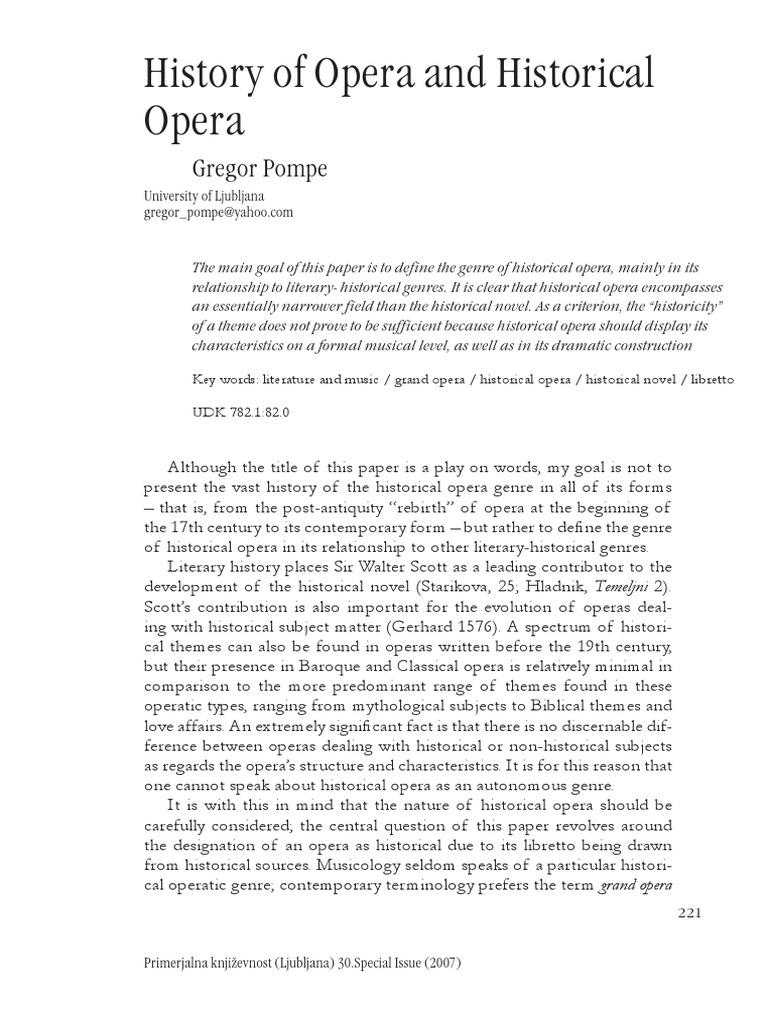 Defining the Genre of Historical Opera: An Examination of its ...