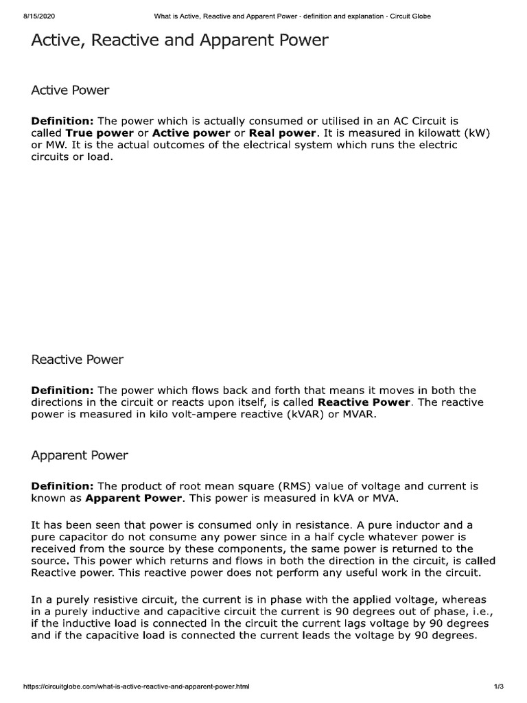 What Is Active, Reactive and Apparent Power | PDF | Ac Power | Electric ...