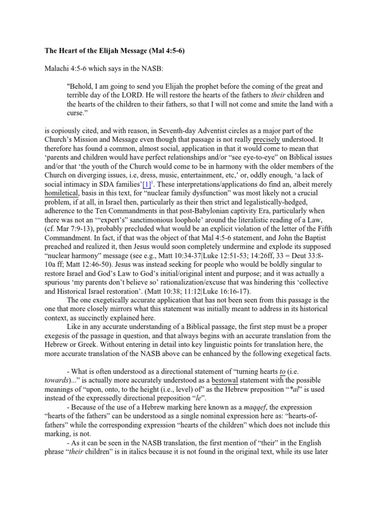 The Heart of The Elijah Message | PDF | Elijah | John The Baptist