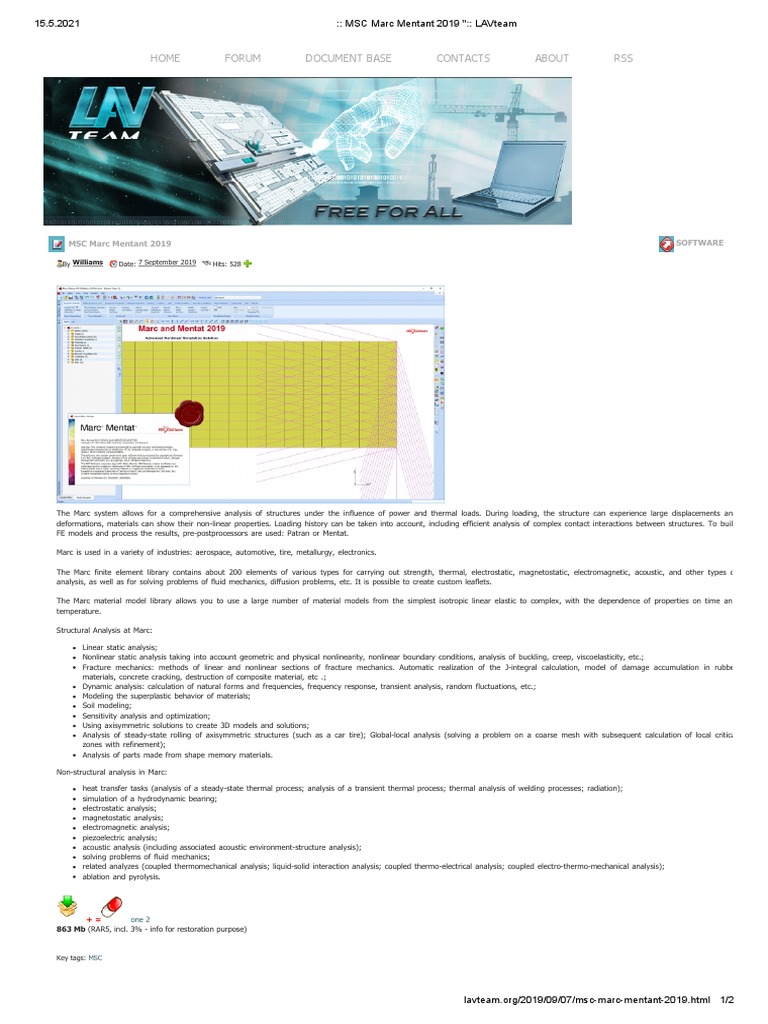 MSC Marc Mentant 2019 - LAVteam | PDF | Fracture Mechanics | Materials