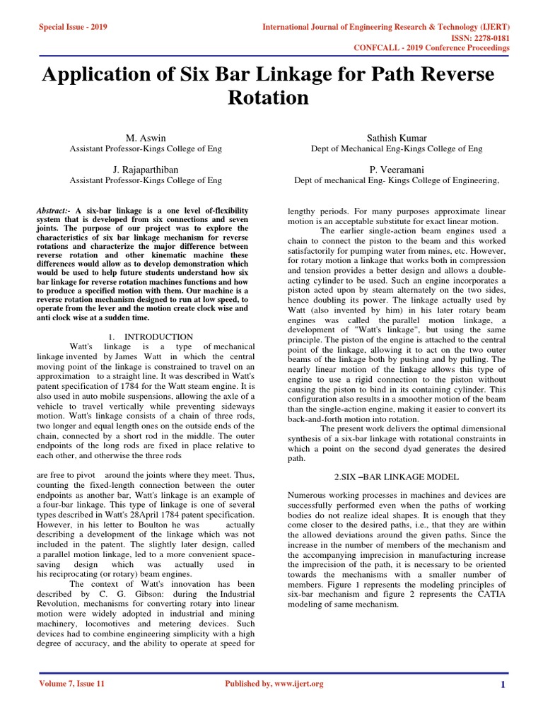Application of Six Bar Linkage For Path Reverse Rotation ...
