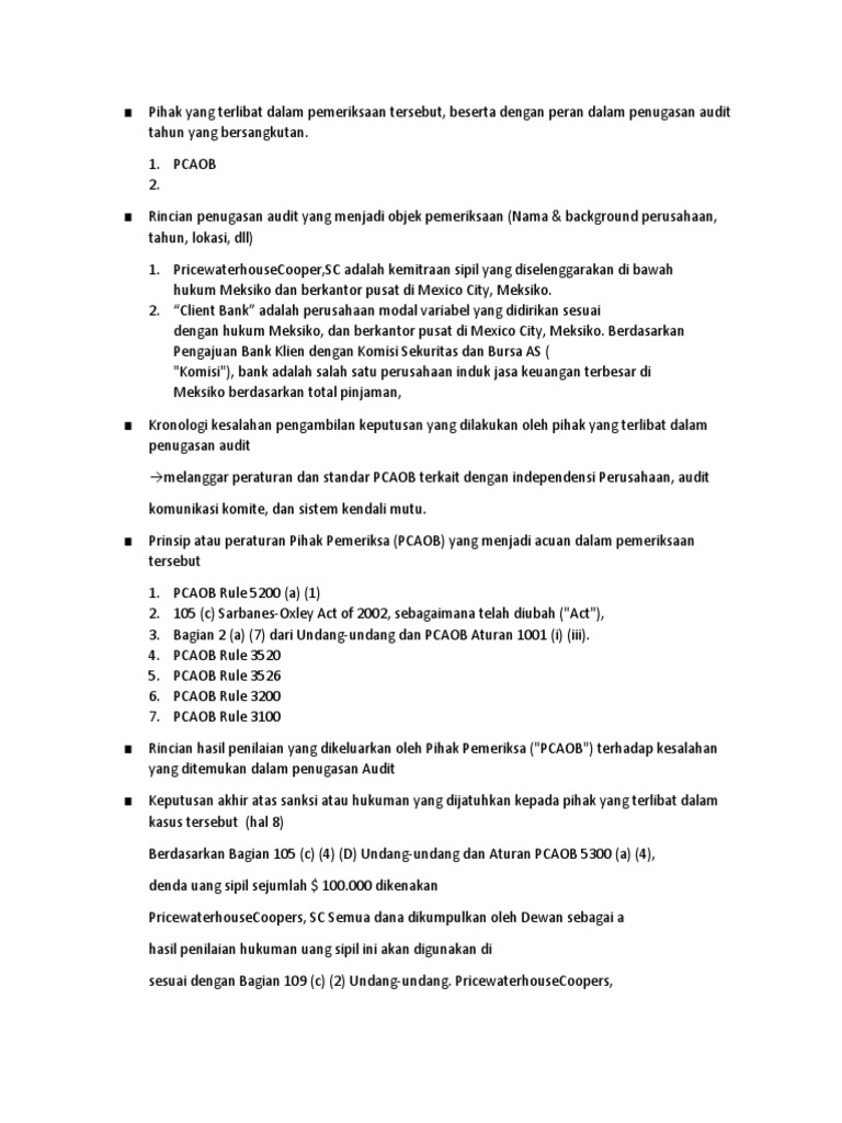 Penilaian PCAOB terhadap Audit PwC | PDF