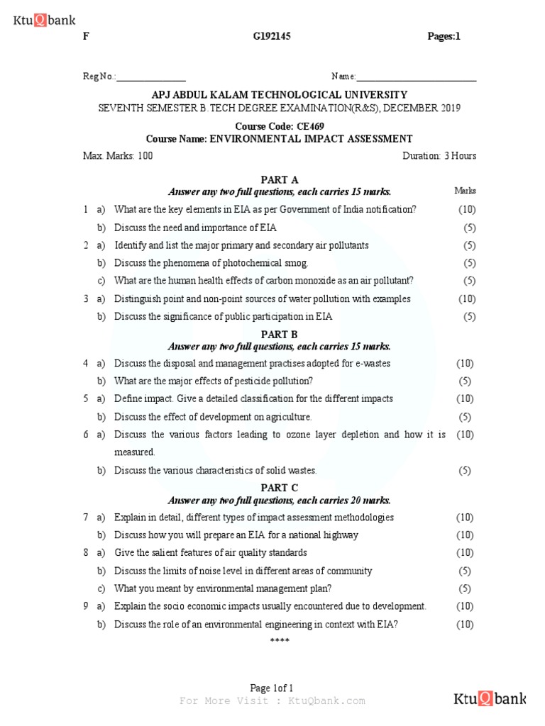 Reg No.: - Name: - : Marks | PDF | Environmental Impact Assessment ...