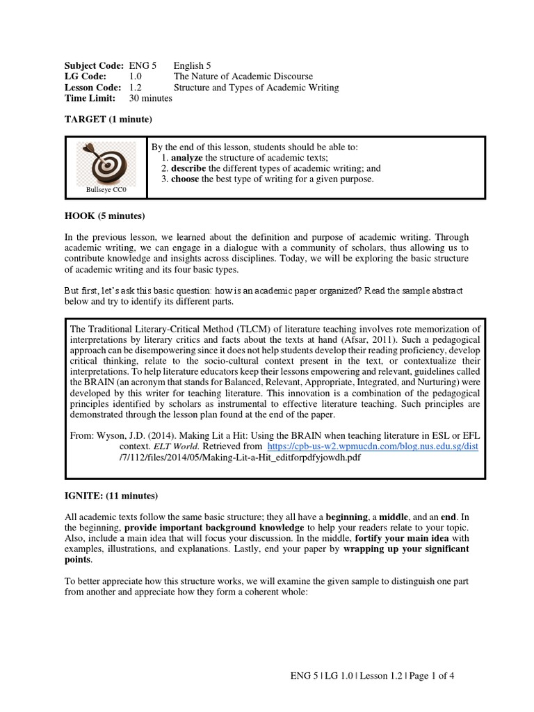 LG 1.2 Structure and Types of Academic Writing | PDF | English As A ...