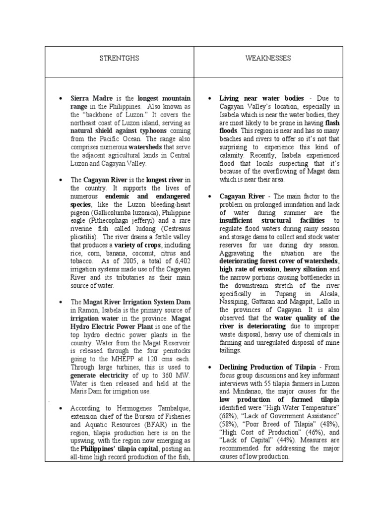 SWOT Analysis Region 2 Cagayan Valley | PDF | Natural Environment | Water