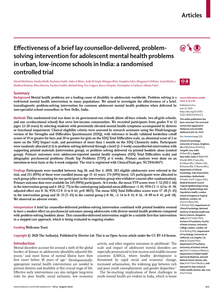 Lay-Counsellor India Lancet | PDF | Mental Disorder | Mental Health