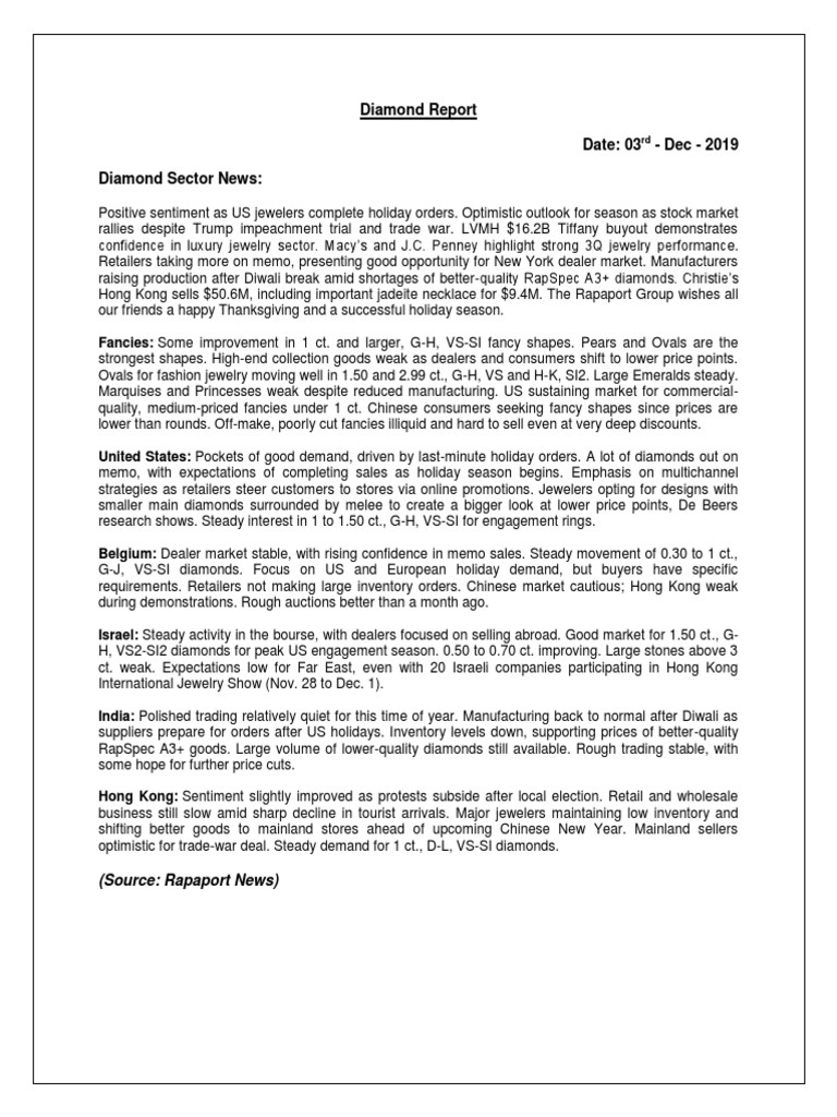 Diamond Report - 03122019 | PDF | Diamond | Jewellery