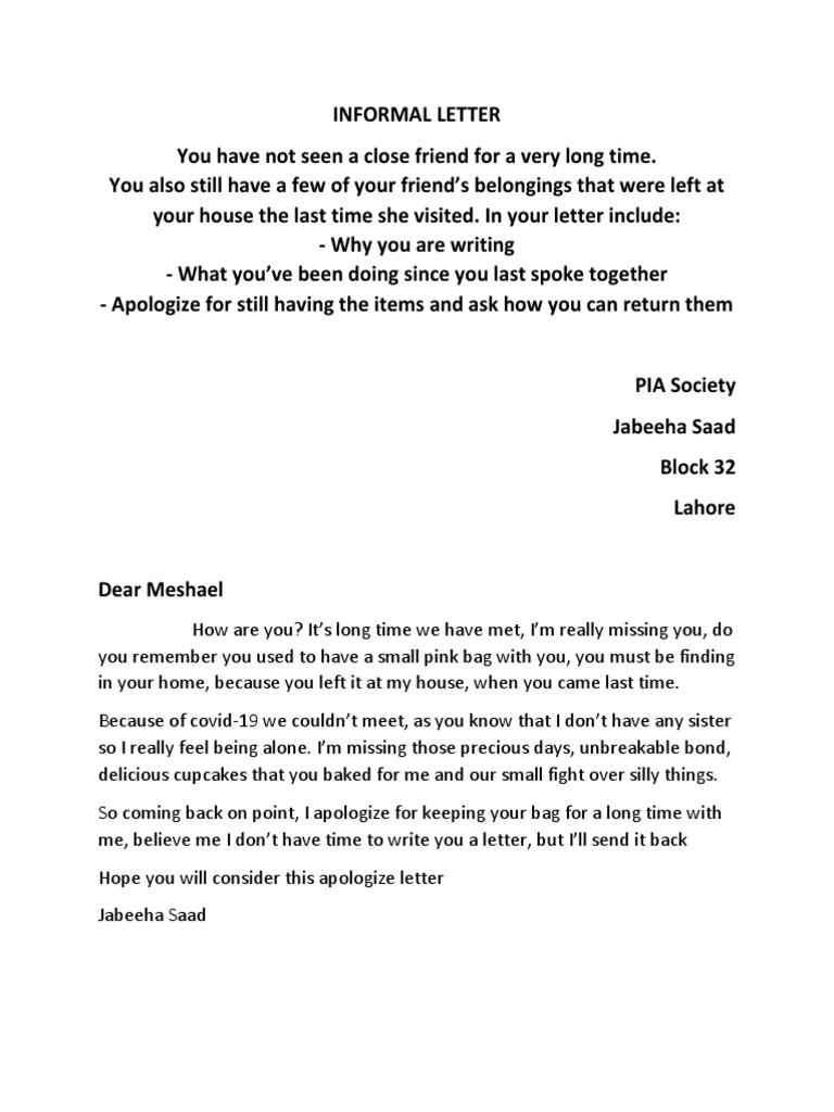 INFORMAL LETTER For Friend | PDF