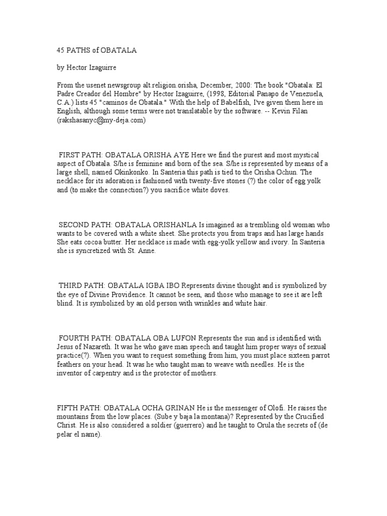 45 Paths of Obatala | PDF | Santería