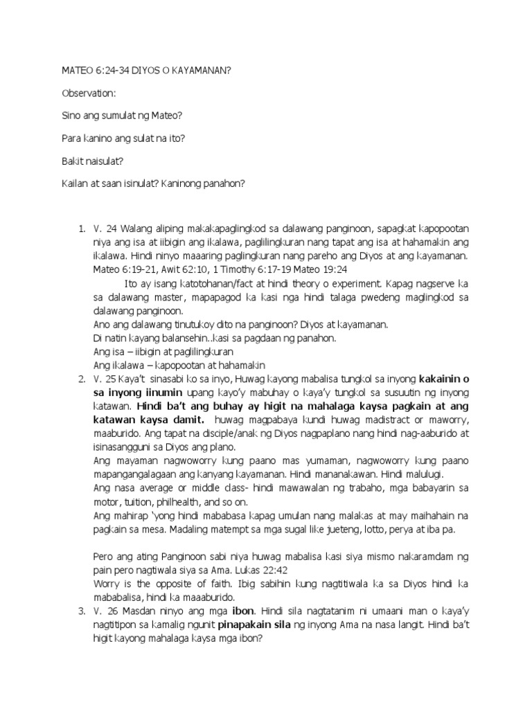 Preach Mateo 6 24-34 | PDF