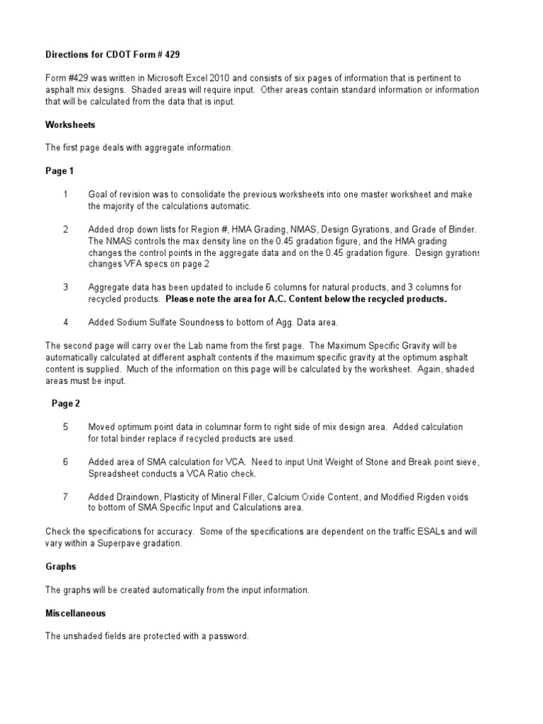 CDOT Form #429 Asphalt Mix Design Guide | PDF | Worksheet ...