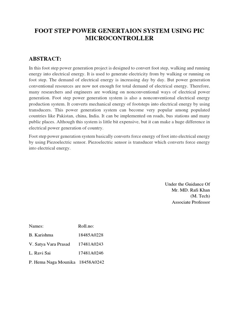 Foot Step Power Genertaion System Using Pic Microcontroller | PDF