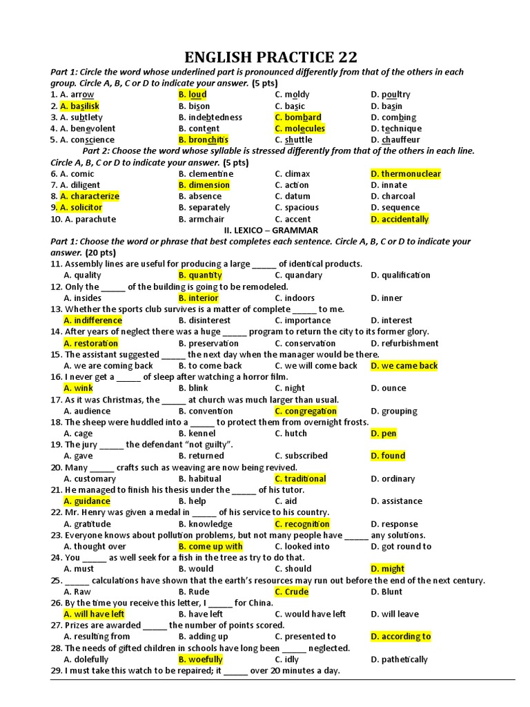 English Practice 22: Ii. Lexico - Grammar | PDF | Nature