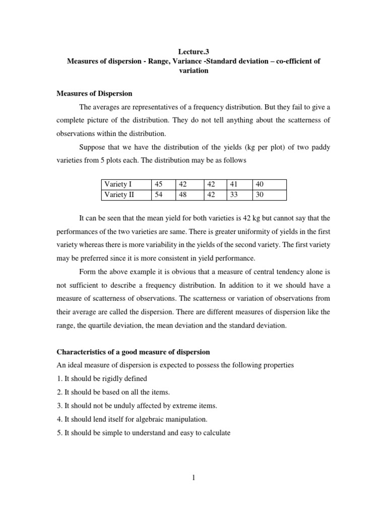 Measures of Dispersion - Range, Variance - Standard Deviation - Co-Efficient of Variation ...