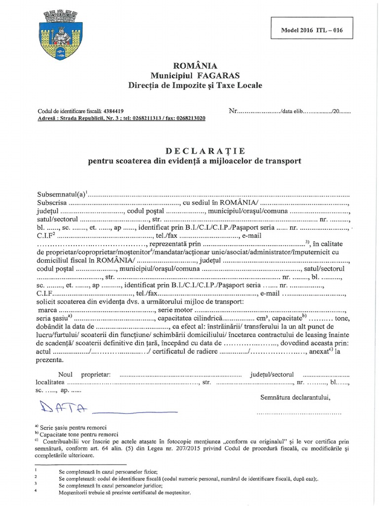 Cerere Scoatere Din Evidenta Auto | PDF