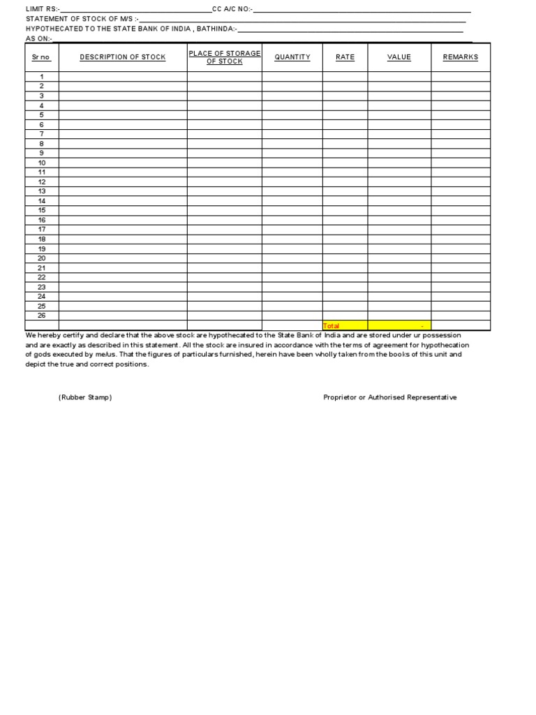 Sbi Stock Statement Format New | PDF | Business | Finance & Money ...