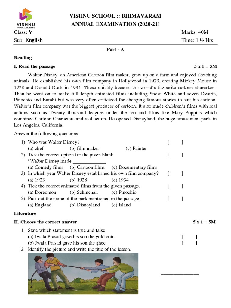 English - 5th Class | PDF | Walt Disney | Animation