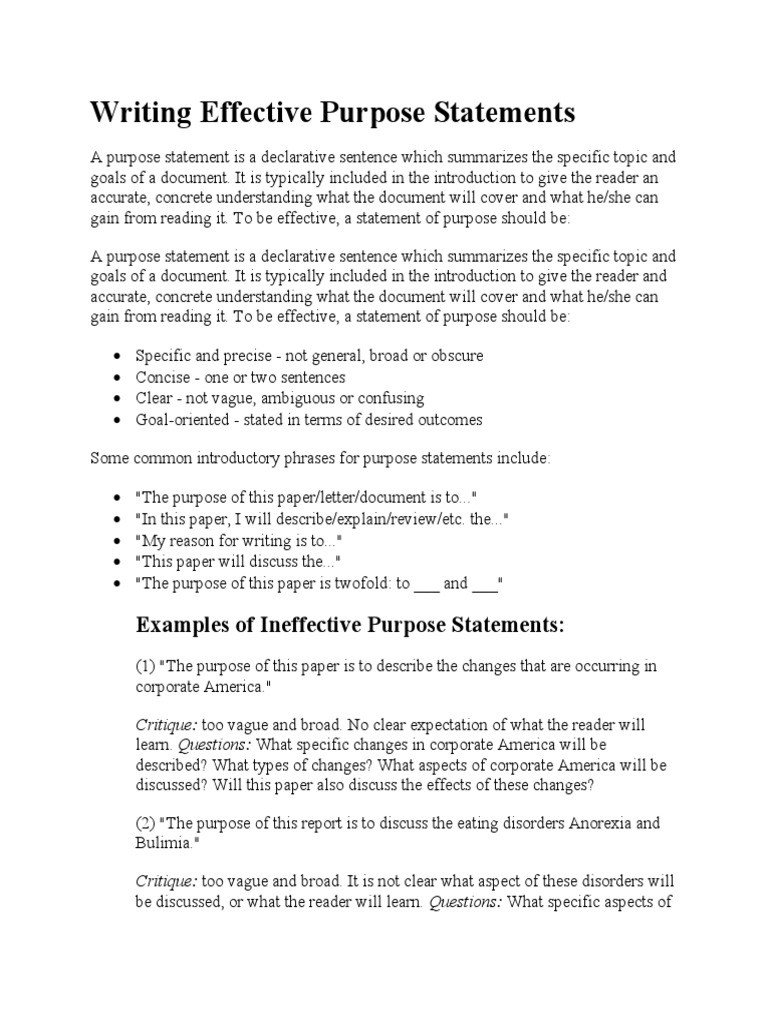 Writing Effective Purpose Statements | PDF | Phenomenology (Philosophy ...