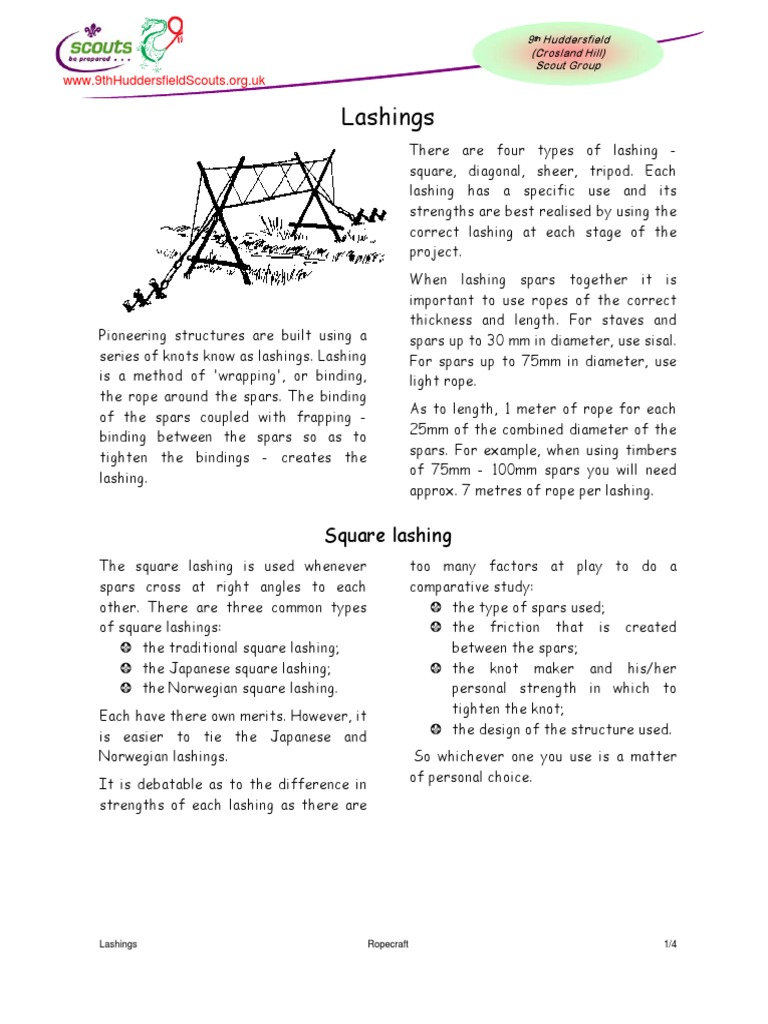 Lashings: Square Lashing | PDF | Ropework | Knot