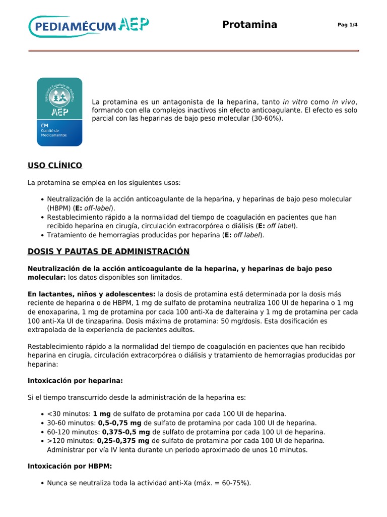 Propiedades y uso del sulfato de protamina como antagonista de la ...