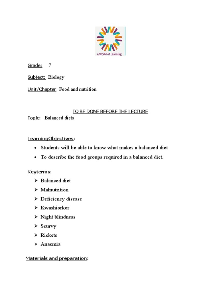 TWS-IWS Lesson PLan Template | PDF | Healthy Diet | Diet (Nutrition)