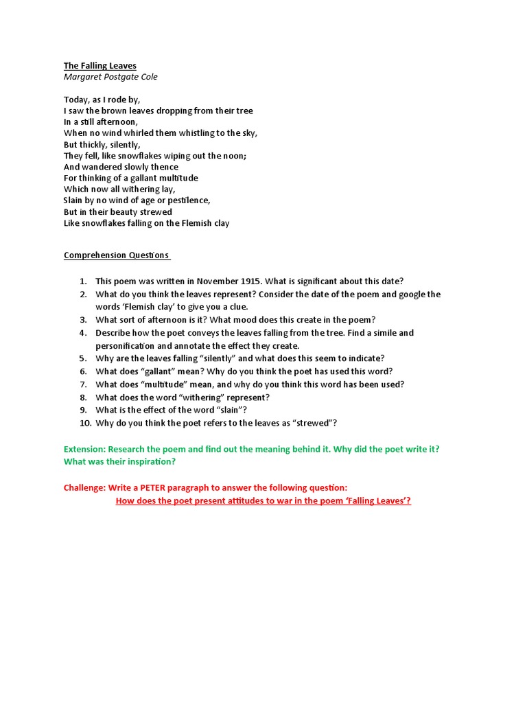 The Falling Leaves Unseen Poem | PDF