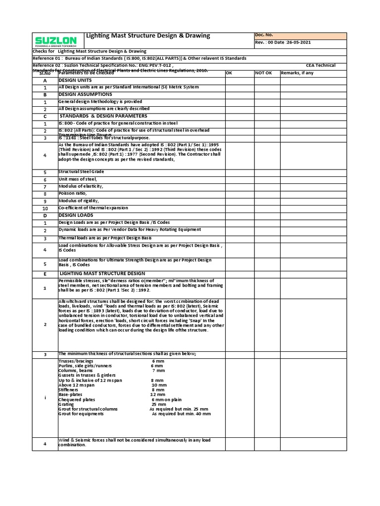 Lighting Mast Design Checklist | PDF | Galvanization | Screw