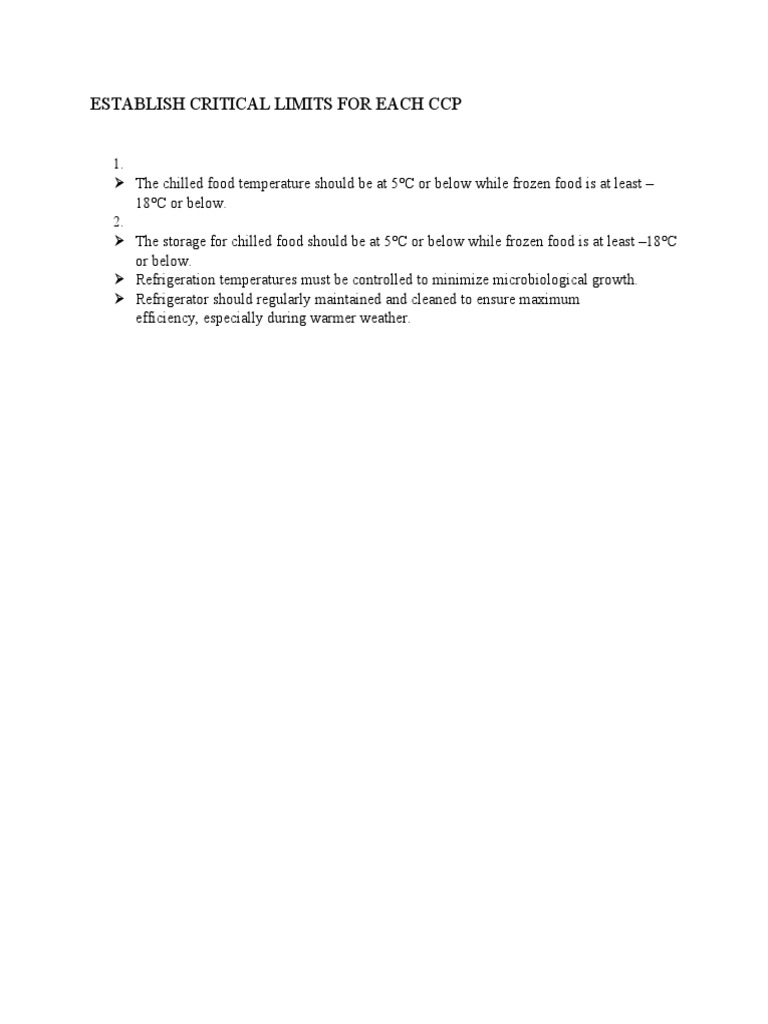 Establish Critical Limits For Each CCP | PDF
