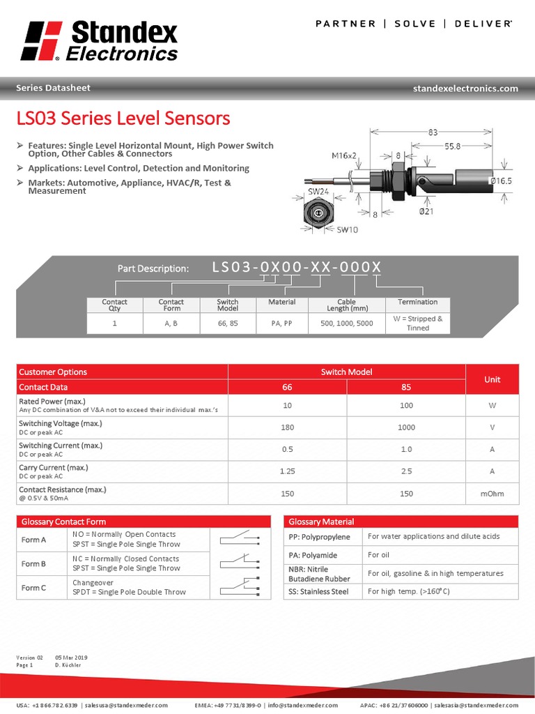 LS03 Series Level Sensors: L S 0 3 - 0 X 0 0 - X X - 0 0 0 X | PDF ...
