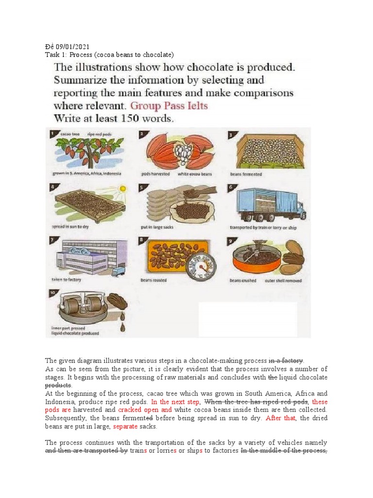 Đề 09/01/2021 Task 1: Process (cocoa beans to chocolate) | PDF | Cocoa ...