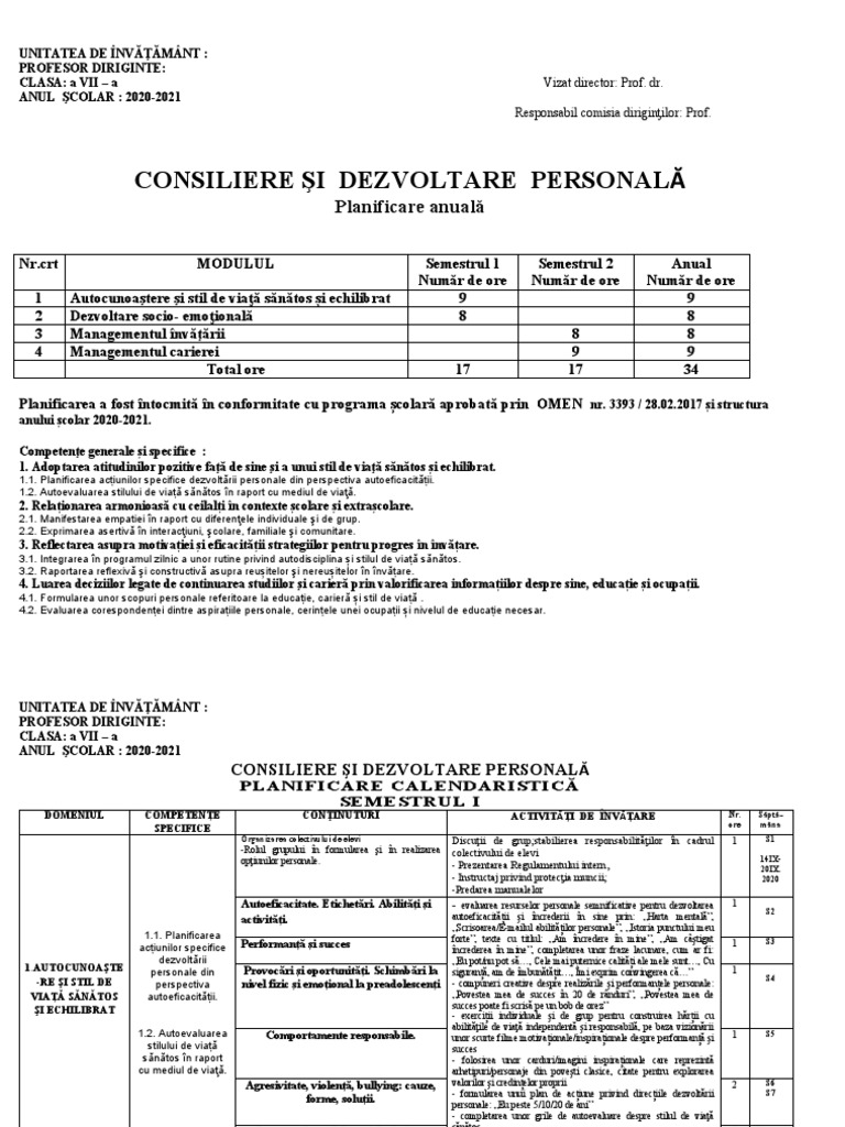 Planificare Clasa VI | PDF