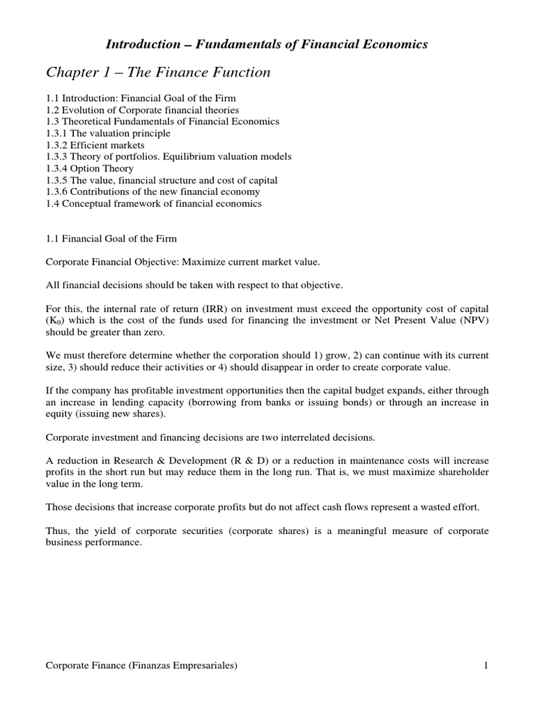 Chapter 1 The Finance Function | PDF | Financial Economics | Valuation ...