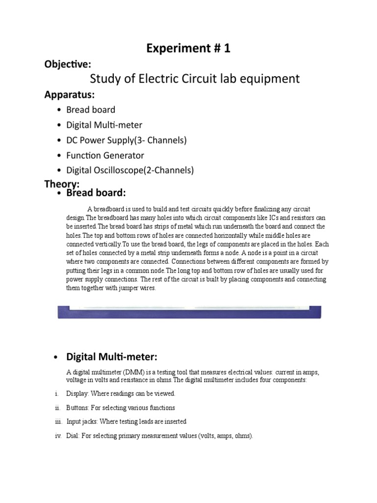 Study of Electric Circuit Lab Equipment: Experiment # 1 | PDF | Power ...