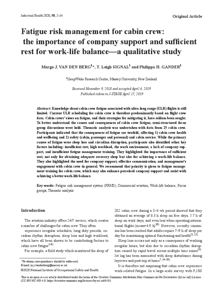 Fatigue Risk Management For Cabin Crew: The Importance of Company ...