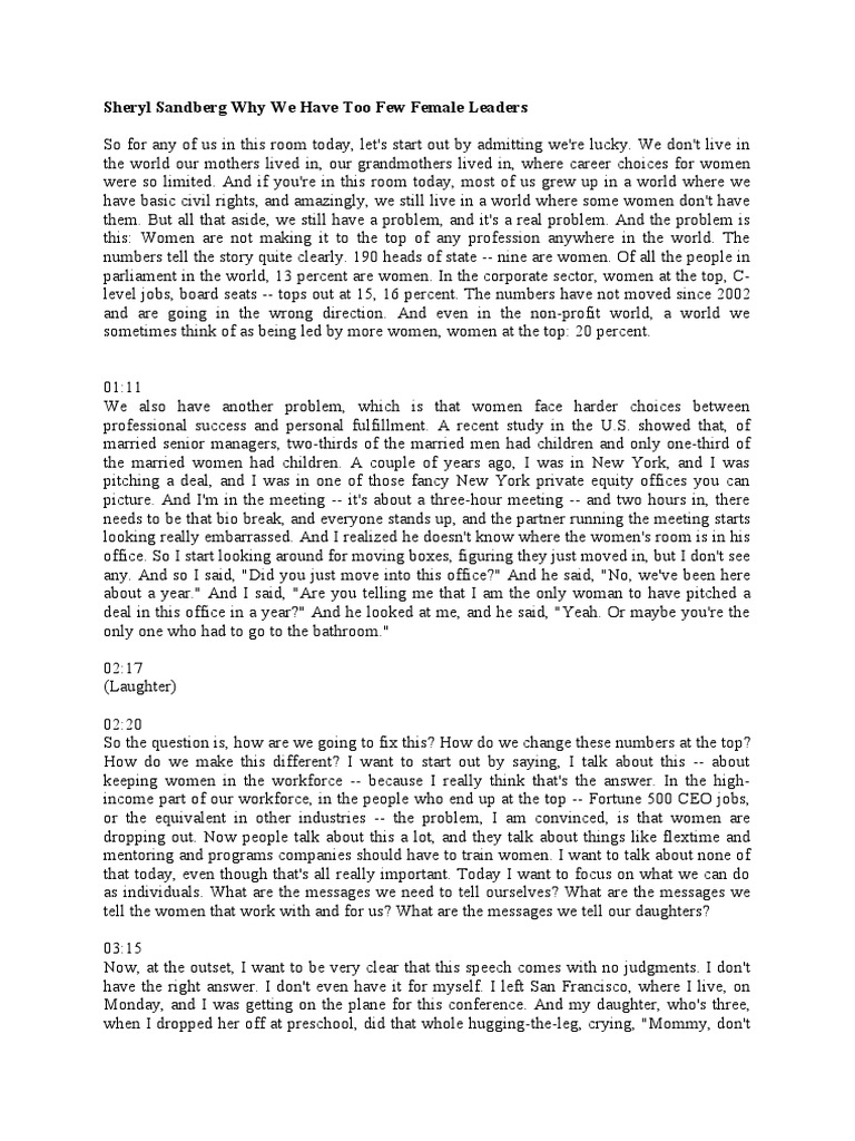 Sheryl Sandberg Why We Have Too Few Female Leaders | PDF