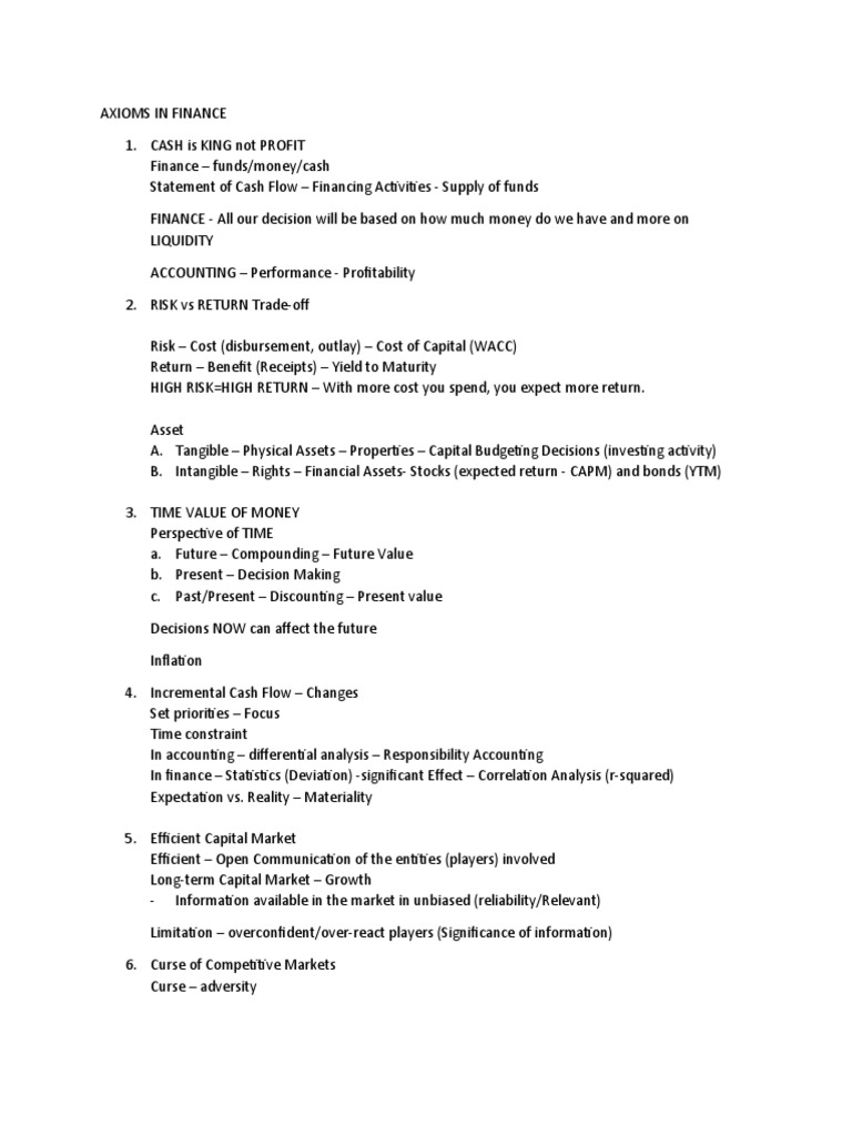 Key Finance Axioms Explained | PDF