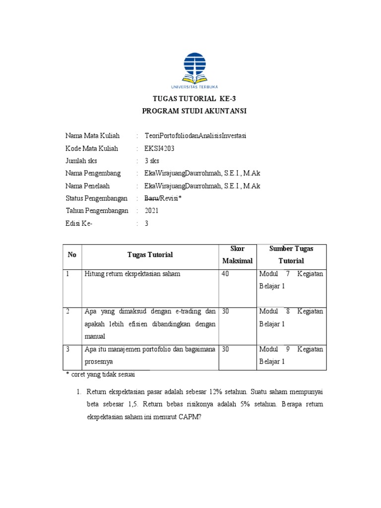 Tugas 3 Eksi 4203 - Dini Nur Lathifah - 030995277 | PDF