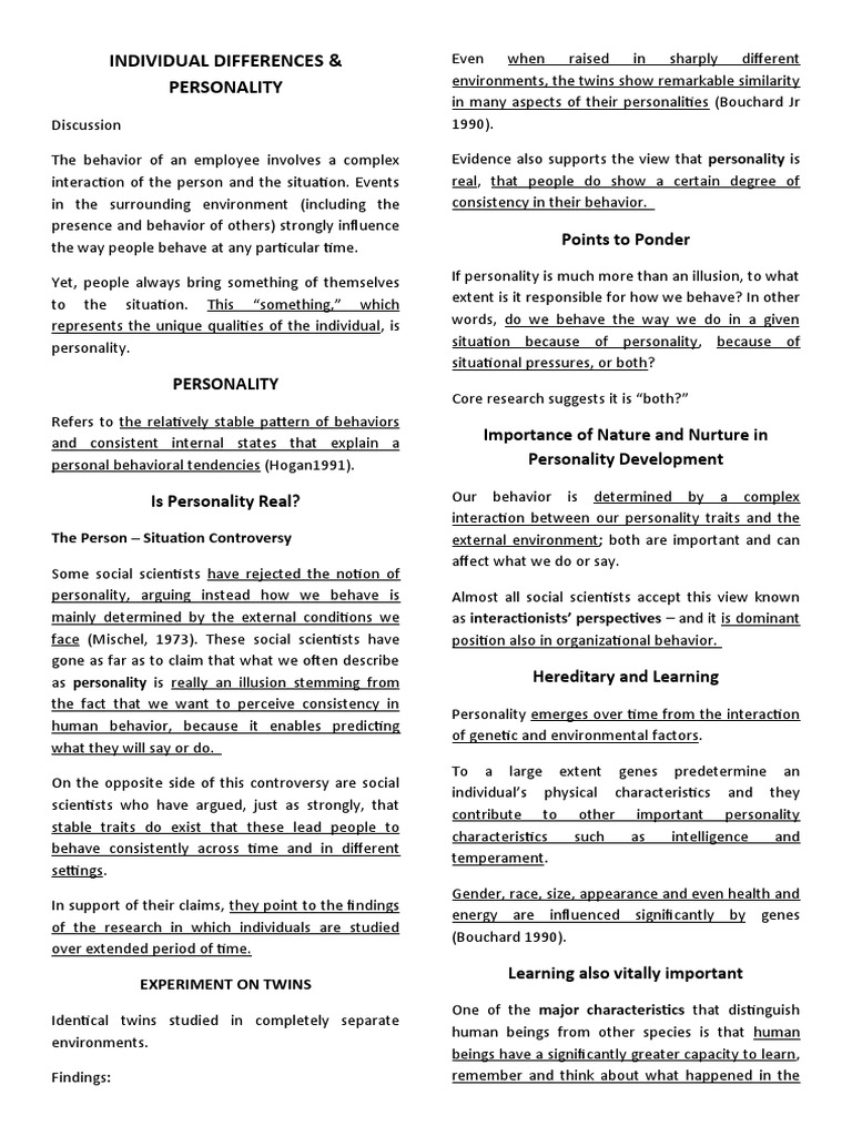 INDIVIDUAL DIFFERENCES and PERSONALITY | PDF | Personality Type | Extraversion And Introversion