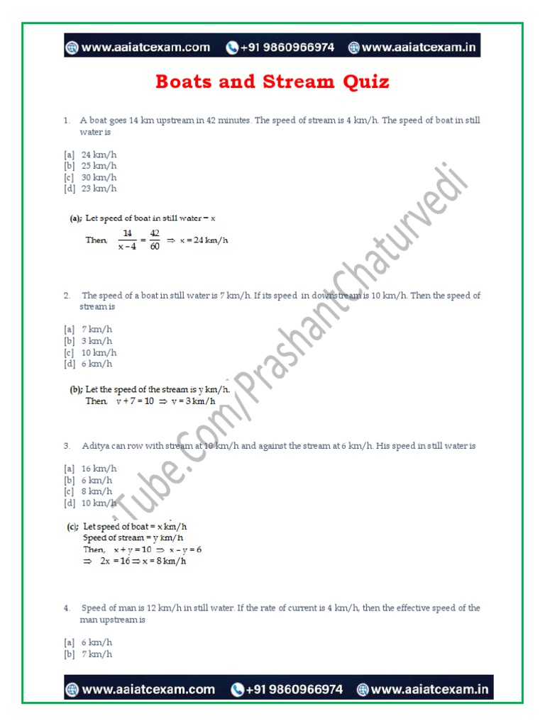 Boats and Stream Quiz | PDF | Speed | Scientific Observation
