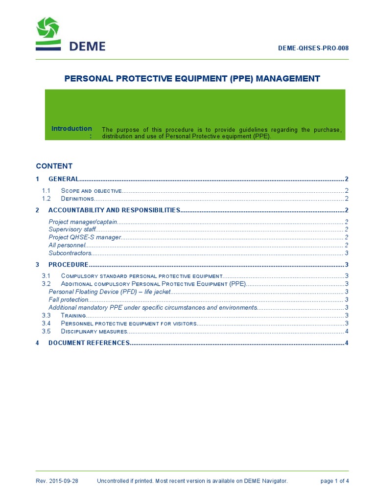 PPE Management Guidelines for DI Projects | PDF | Personal Protective ...