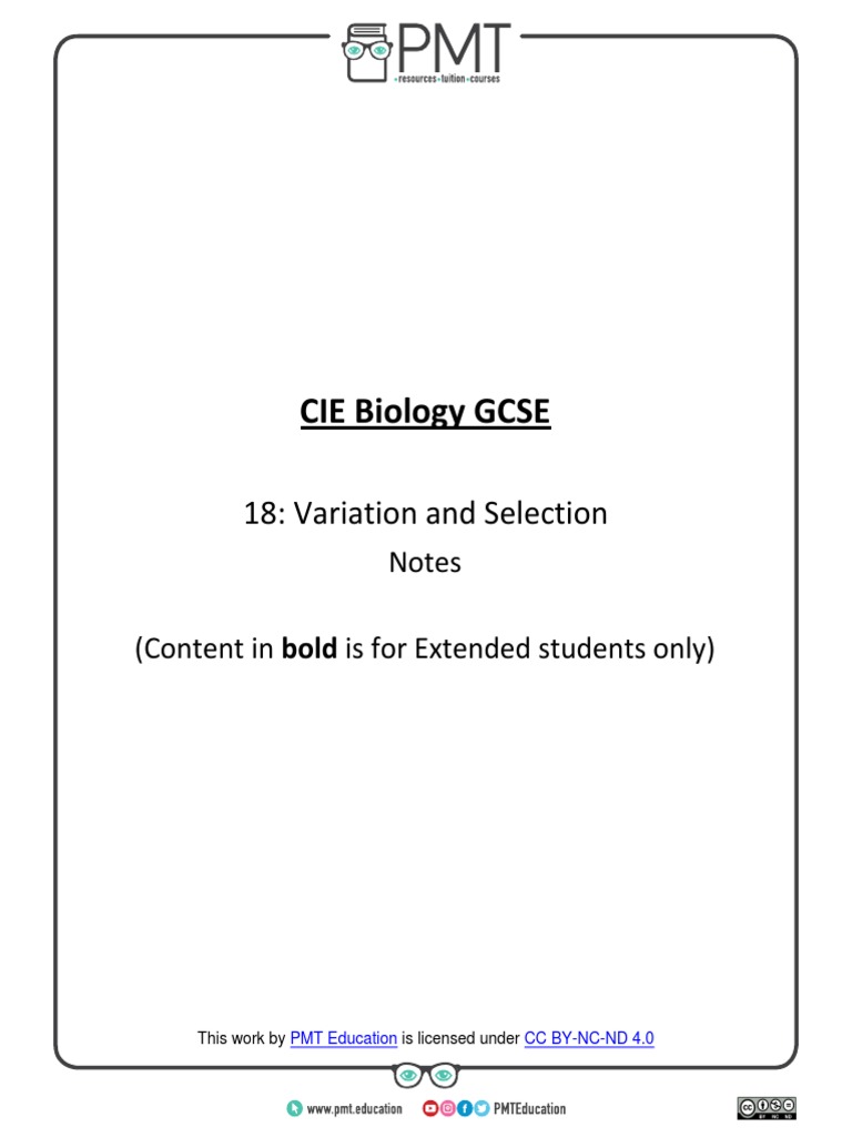 Summary Notes - Topic 18 Variation and Selection - CIE Biology IGCSE ...