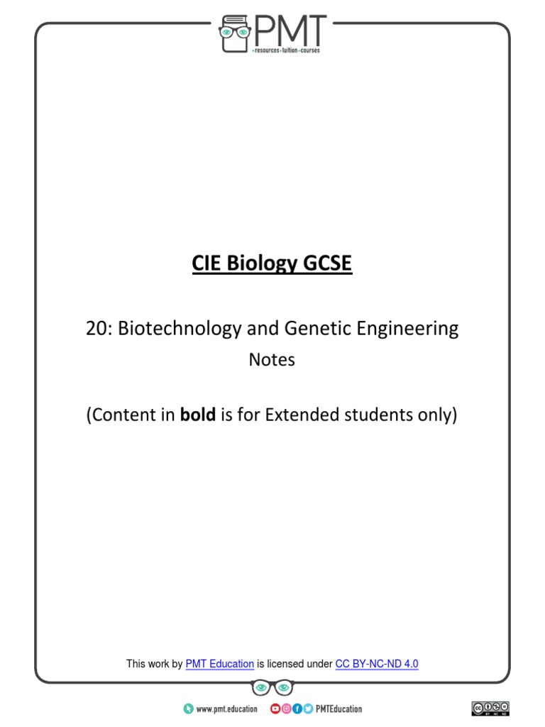 Summary Notes - Topic 20 Biotechnology and Genetic Engineering - CIE ...