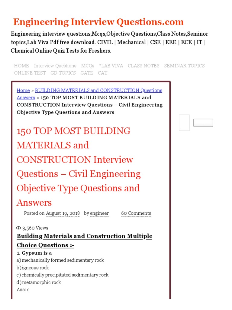 Top Building Materials Interview Questions | PDF | Concrete | Cement