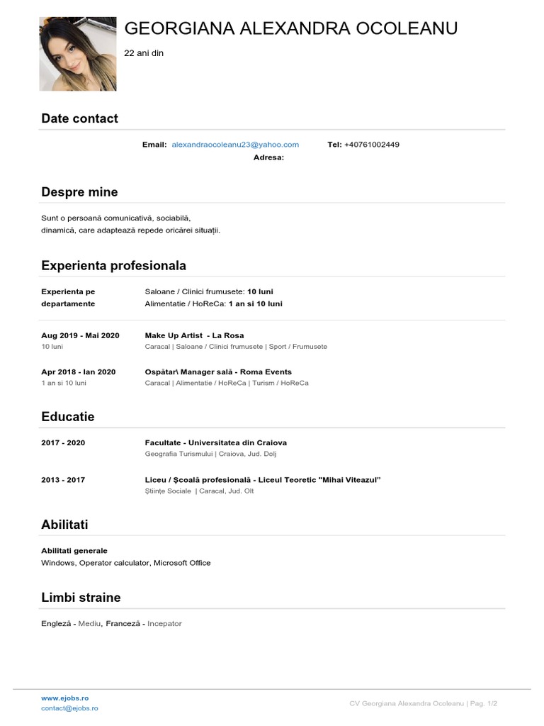 Georgiana Alexandra Ocoleanu: Date Contact | PDF